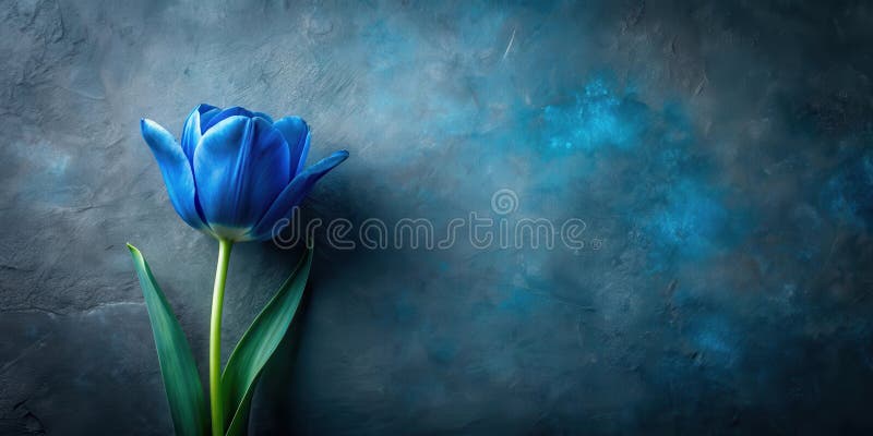 A Single Deep Blue Tulip on a Textured Dark Background, Evoking ...