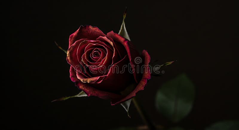 Dark Red Rose on Black Background, Elegant Floral Close-up Stock ...