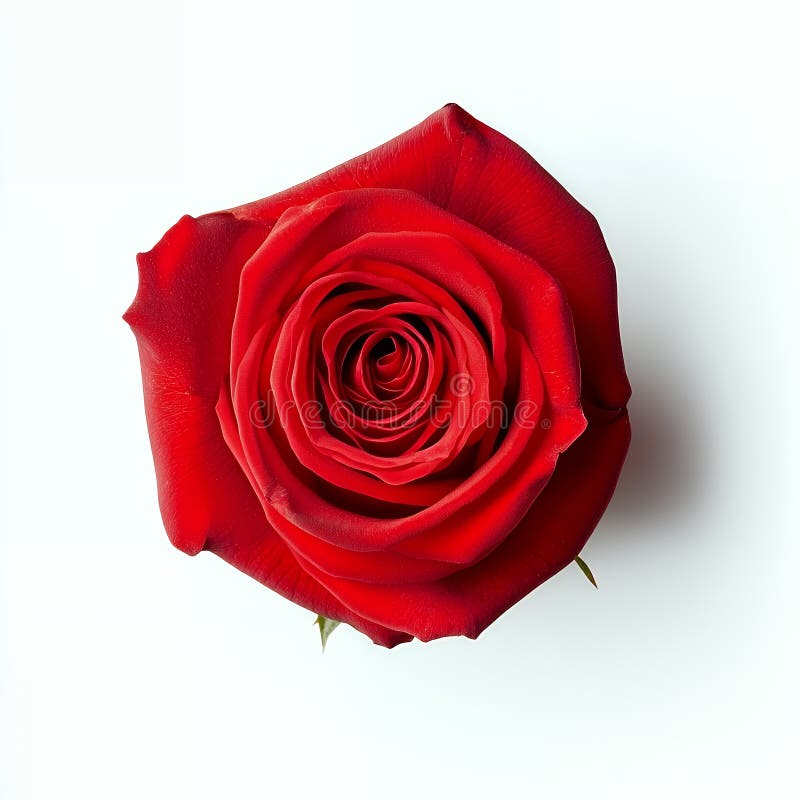 Single Deep Red Rose Bloom Overhead View Isolated on White Background ...