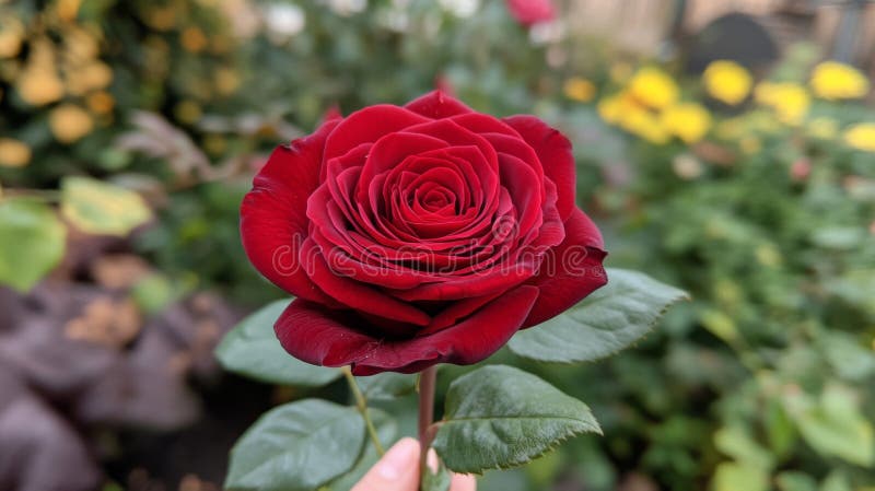 A Single Deep Red Rose Blooms Beautifully Stock Illustration ...
