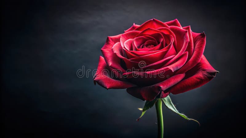 A Single Deep Red Rose on a Dark Background, a Symbol of Elegance and ...