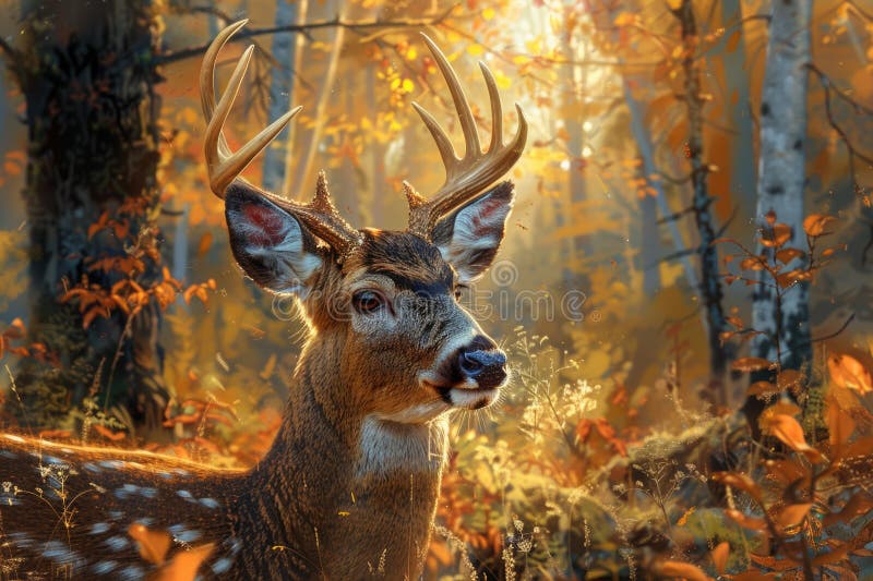 A Single Deer Stands Amidst Trees and Foliage Stock Image - Image of ...