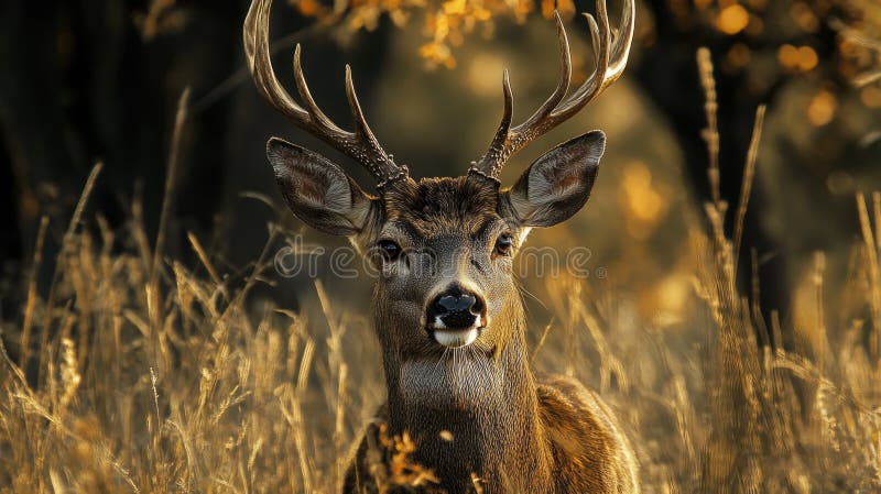 A Single Deer Stands in a Lush Field of Tall Grass Stock Photo - Image ...