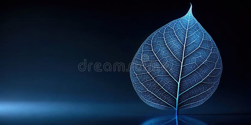 A Single Delicate Leaf, Illuminated in a Deep Blue Hue, Stands Against ...