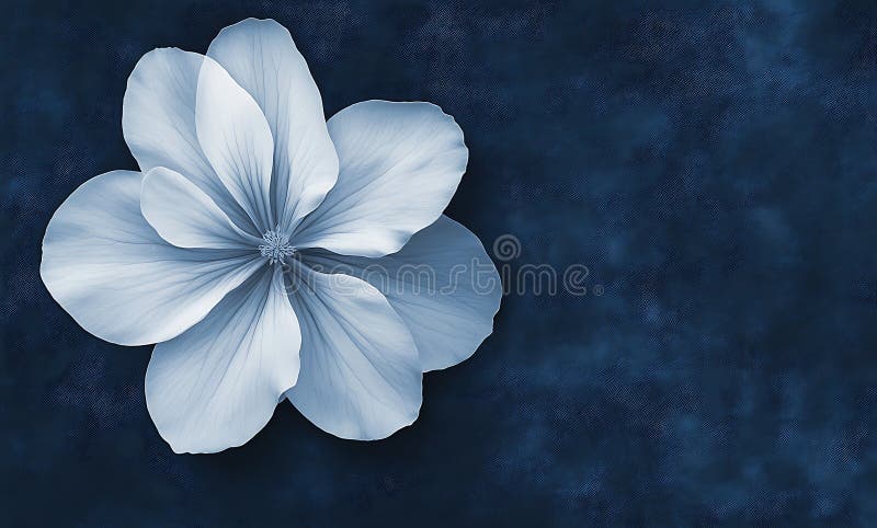 Single Delicate White Flower on a Deep Blue Textured Background Stock ...