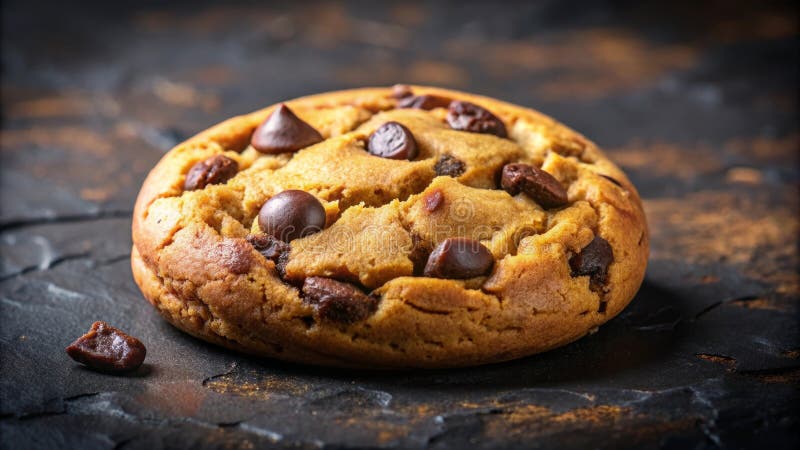 A Single Delicious Chocolate Chip Cookie on Dark Surface. Generative AI ...