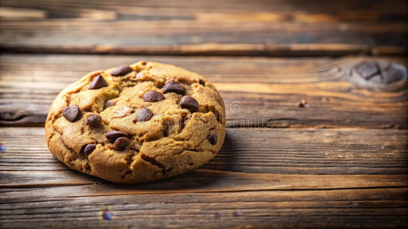 A Single Delicious Chocolate Chip Cookie on Rustic Wooden Surface ...