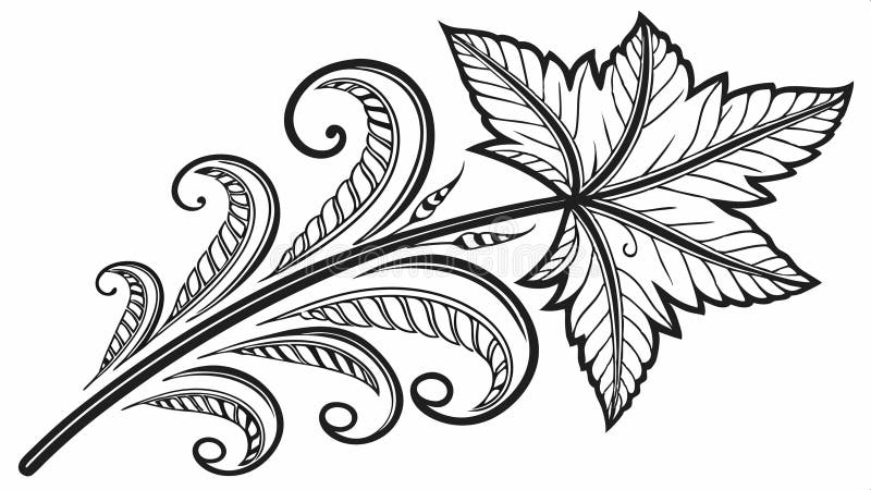 Single Detailed Maple Leaf with Flowing Lines, Nature Decorative ...
