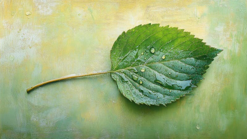 Single Dew Covered Leaf on Green Background Stock Illustration ...