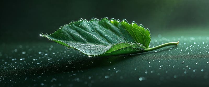 Single Dew Covered Leaf Rests Dark Green Background Stock Photos - Free ...