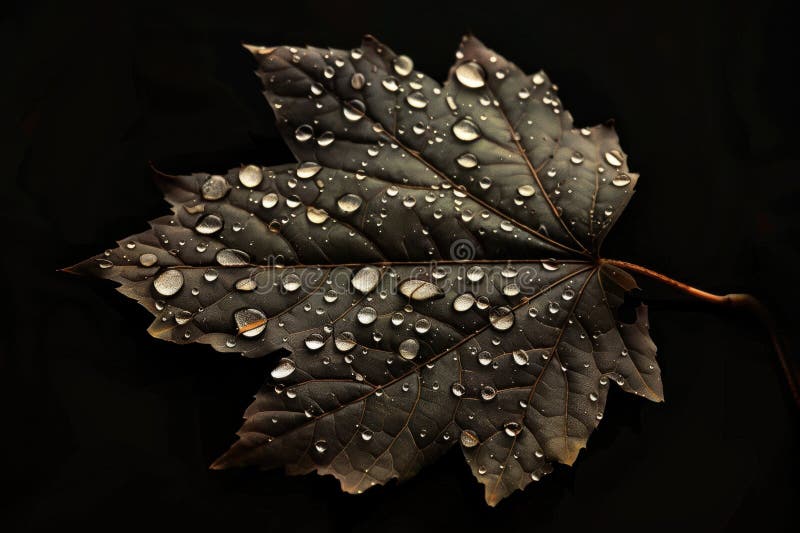 Single Dew-covered Maple Leaf Against Dark Background Stock Image ...
