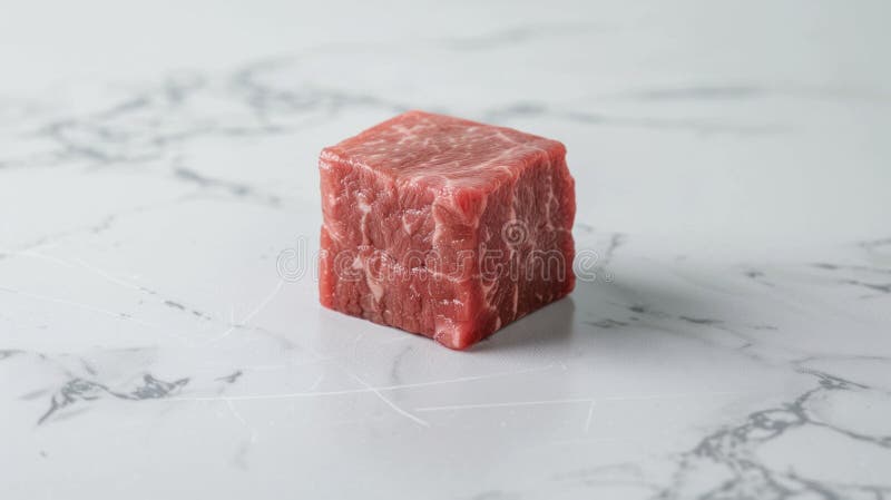 Single Diced Beef Cube Placed on a Simple, Light Grey Background Stock ...