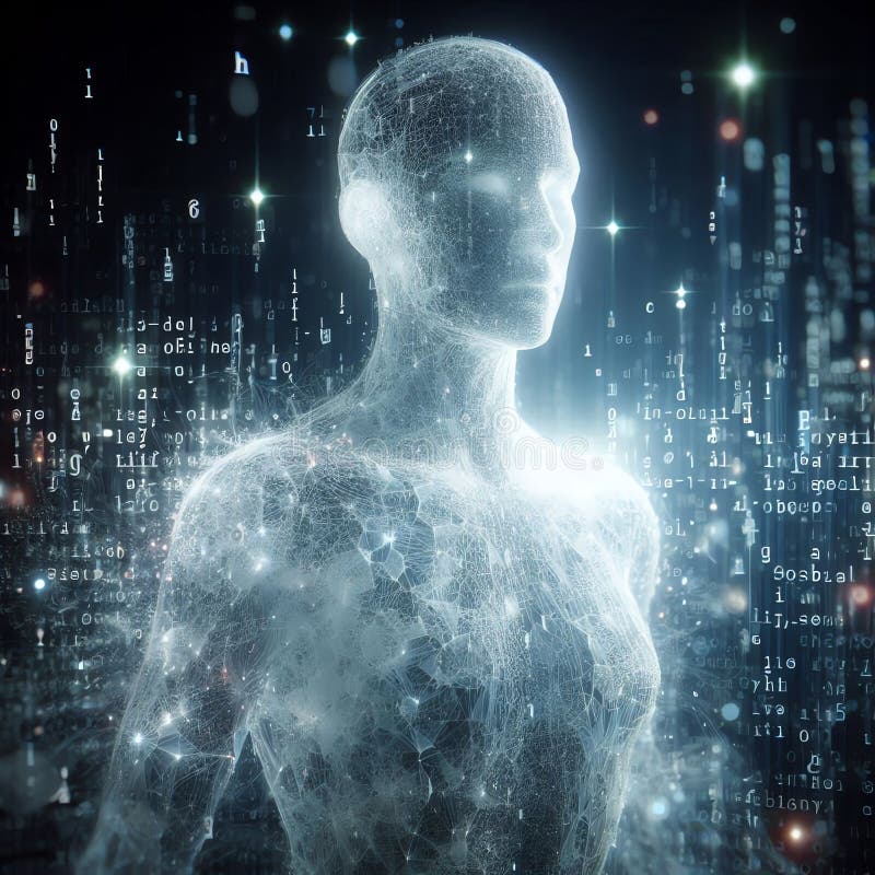 A Single Digital Entity Emerging from a Mass of Code Stock Illustration ...