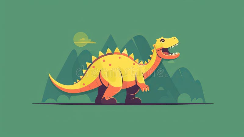 Single Dino Saur Cartoon Flatflat Illustration Minimalistsin ...