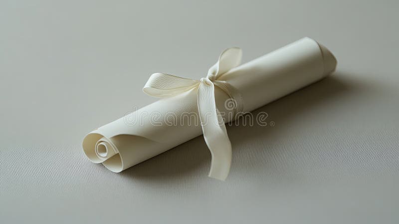 A Single Diploma Rolled and Tied with a Ribbon, Placed on a Neutral ...