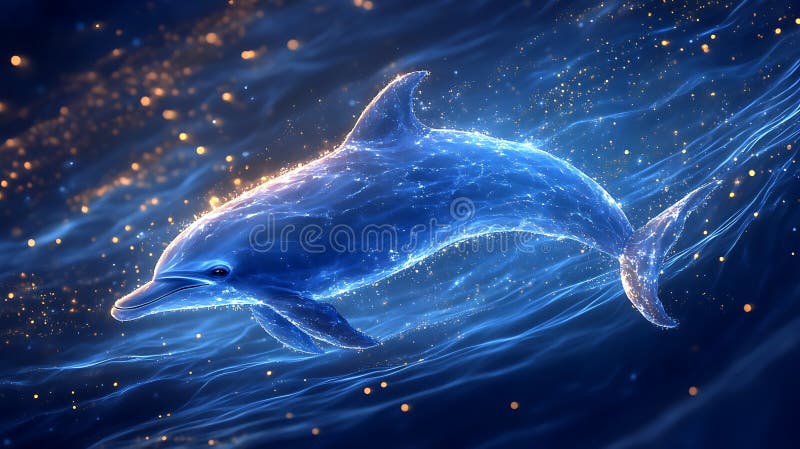 Single Dolphin Swimming Crystal Clear Stock Illustration - Illustration ...