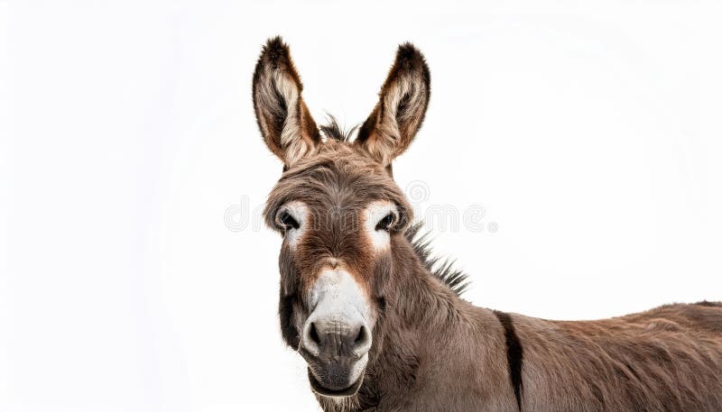 Lone Donkey in Spotlight Against Pure White Backdrop, Showcasing the ...
