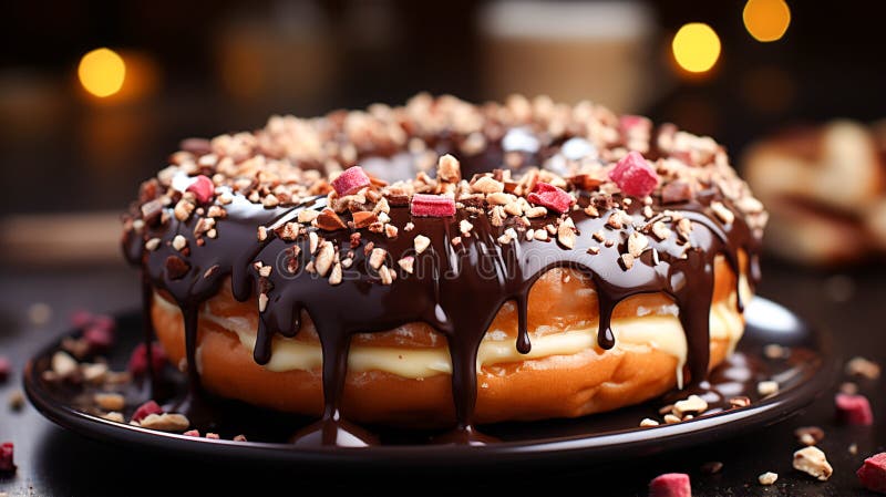 A Single Donuts with Chocolate Fudge Infront View Stock Image - Image ...