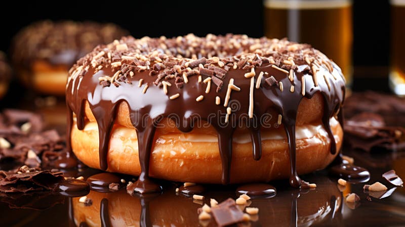 A Single Donuts with Chocolate Fudge Infront View Stock Image - Image ...