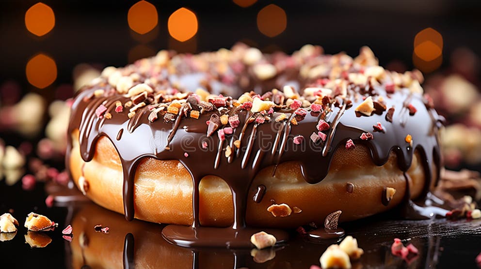 A Single Donuts with Chocolate Fudge Infront View Stock Photo - Image ...
