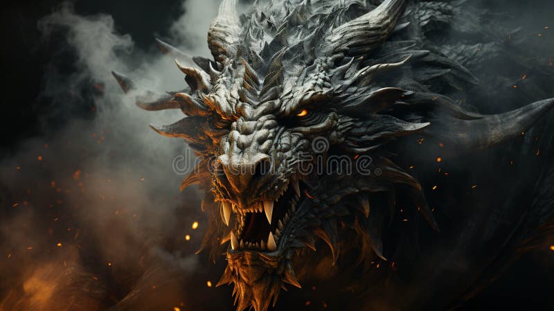 A Single Dragon with Smoke on Black Background Stock Illustration ...