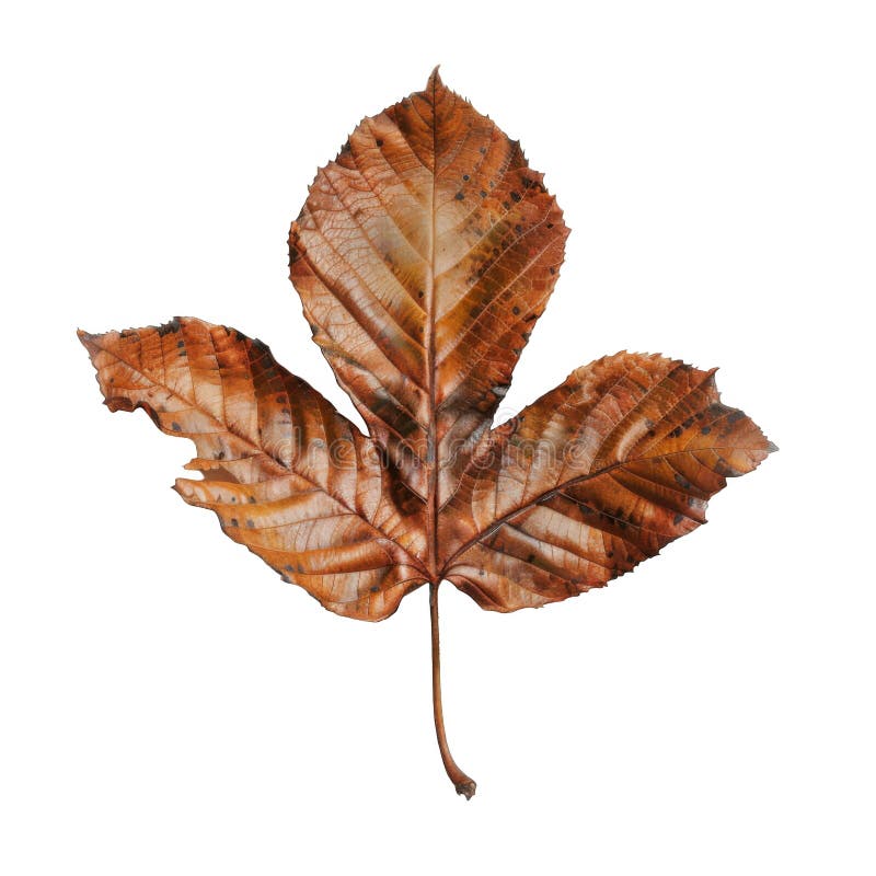 A Single Dried Brown Leaf with Veins and a Stem Stock Photo ...