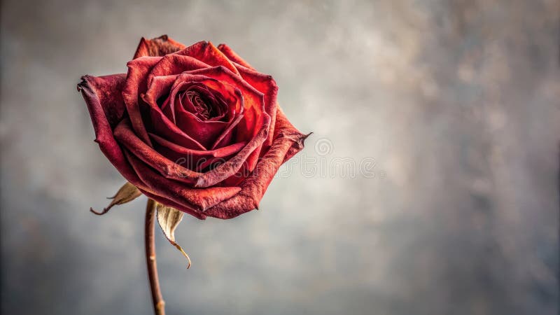 A Single Dried Rose, Dark Red Petals, Soft Grey Background. Generative ...