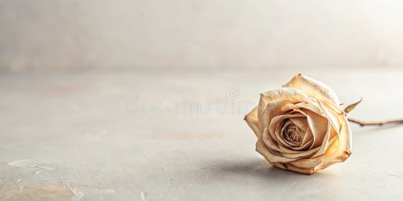 A Single Dried Rose on a Light Gray Surface, a Symbol of Remembrance ...
