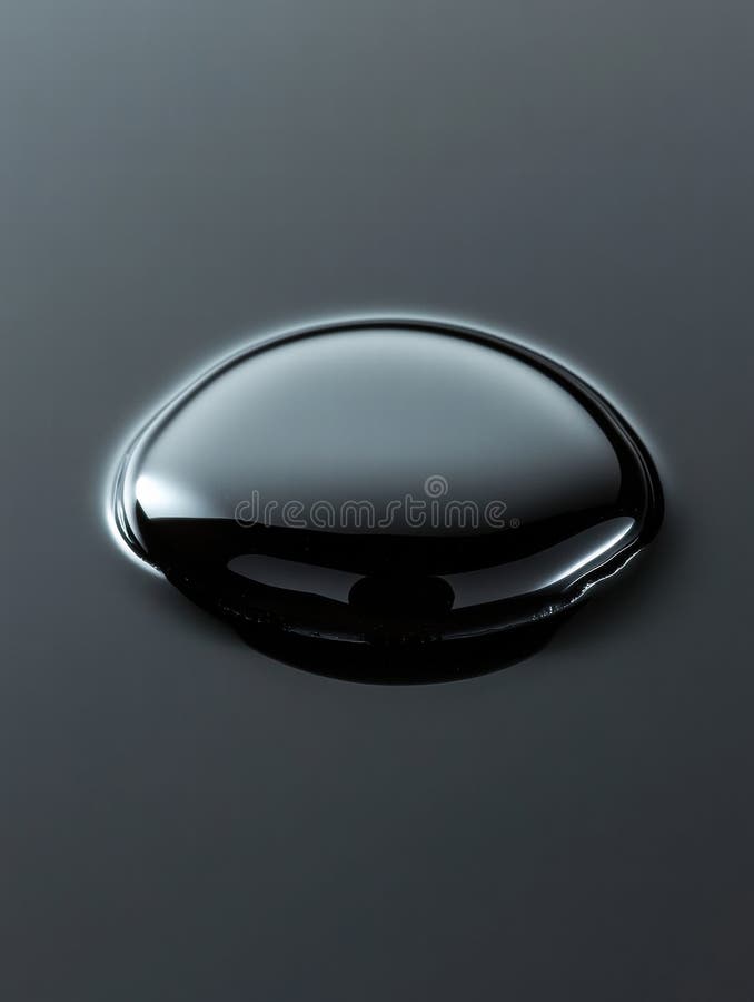 Close Up View of a Single Black Oil Drop Resting on a Smooth Surface ...