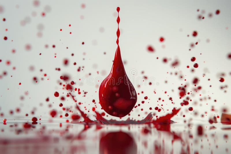A Single Drop of Blood Falls into a Puddle of Water, with Ripples ...