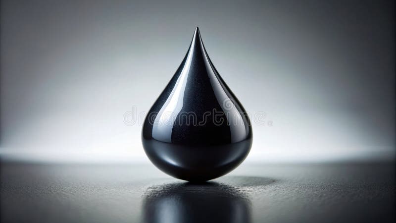 A Single Drop of Dark Liquid, Perfectly Formed, Reflects Light on a ...