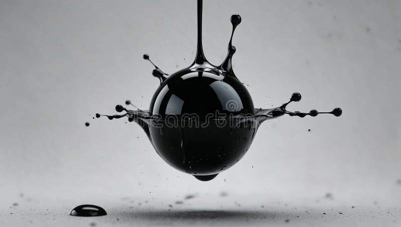 A Single Drop of Ink Floating Suspended in Mid-air on Neutral ...