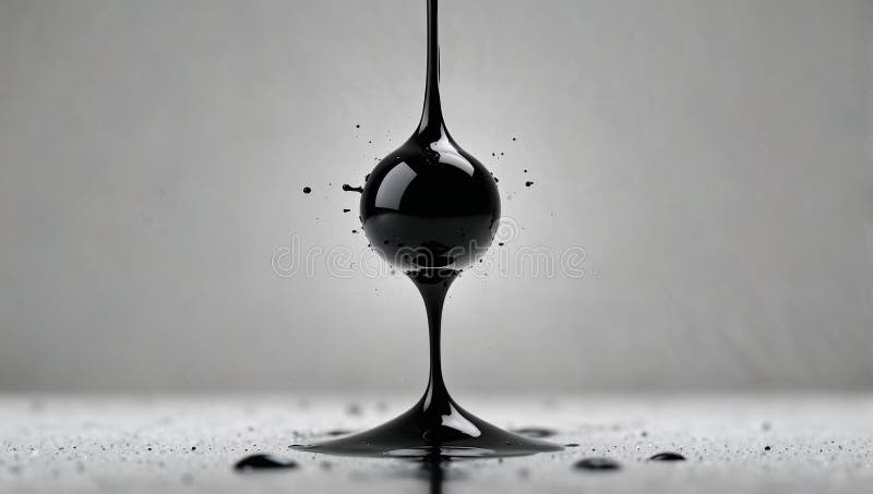A Single Drop of Ink Floating Suspended in Mid-air on Neutral ...