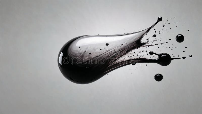 A Single Drop of Ink Floating Suspended in Mid-air on Neutral ...