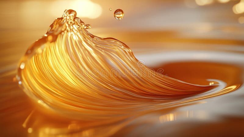 A Single Drop of Liquid Creates a Dramatic Wave in a Golden Liquid ...