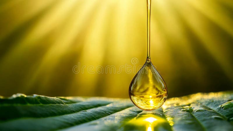 A Single Drop of Liquid on a Green Leaf in Sunlight Stock Illustration ...