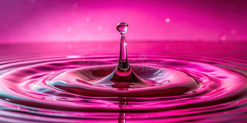 A Single Drop of Liquid Impacting a Vibrant Pink Surface, Creating ...