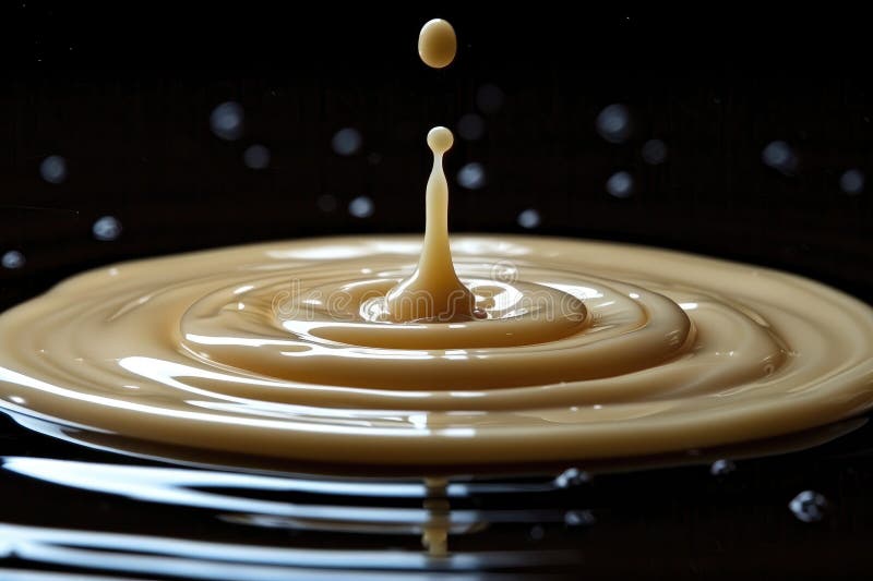 A Single Drop of Milk Creates a Circular Rippling Pattern in a Black ...