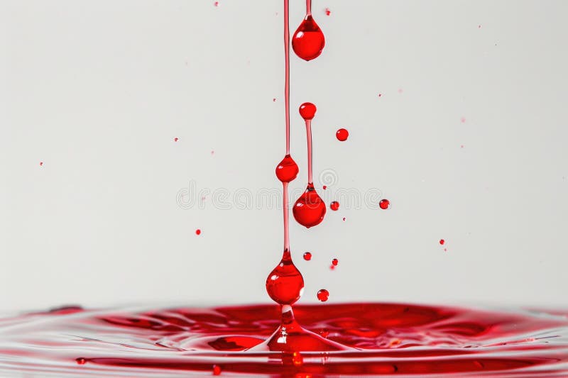 A Single Drop of Red Liquid Falls from Above into the Calm Surface of ...
