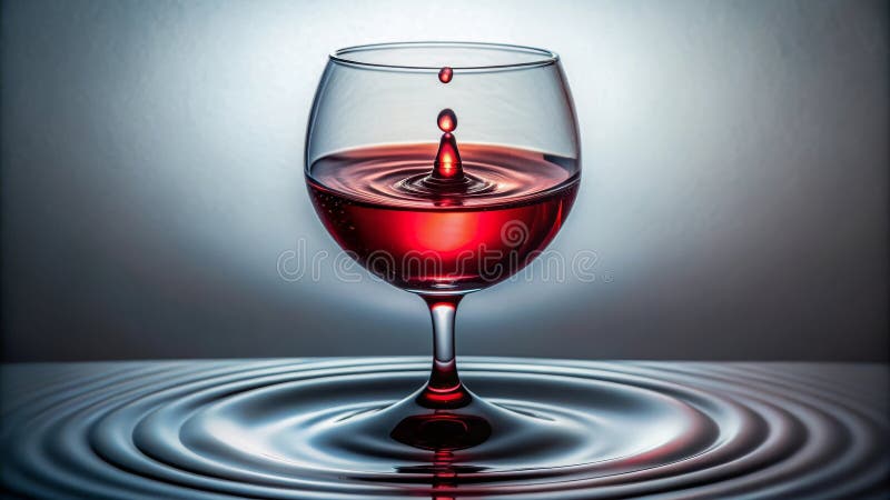 A Single Drop of Red Liquid Falls into a Stemmed Glass, Creating ...
