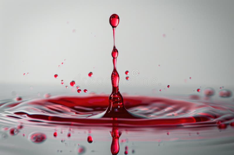 A Single Drop of Red Liquid Falls into the Water, Creating Ripples and ...