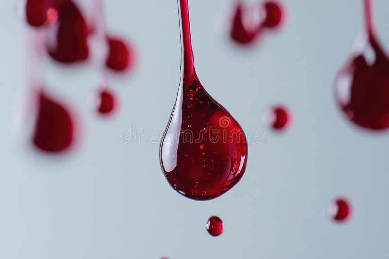 A Single Drop of Red Liquid Suspended from a String, Perfect for ...