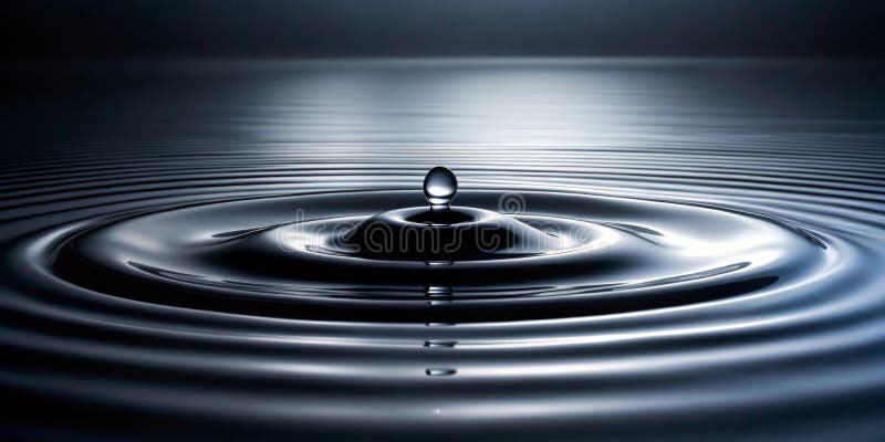 A Single Drop of Water Creates Concentric Ripples on a Dark, Still ...