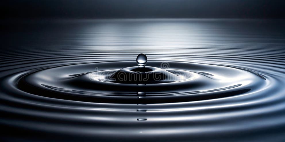 A Single Drop of Water Creates Concentric Ripples on a Dark, Still ...