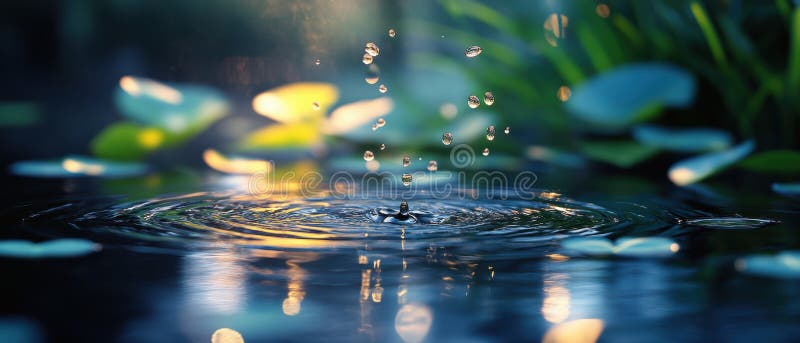 A Single Drop of Water Creates Ripples in a Calm Pond Surface. Stock ...