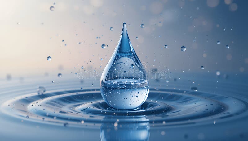 Water Droplet Falling Creating Concentric Ripples Pure Clean Aqua ...