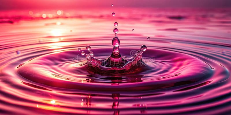 A Single Drop of Water Creating a Vibrant Crown Splash in a Magenta ...