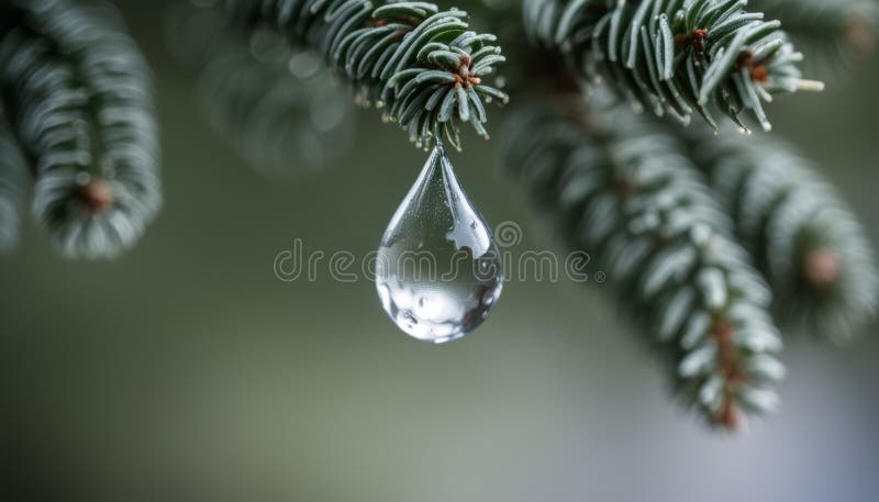 A Single Drop of Water Falling from a Tree Branch Stock Illustration ...