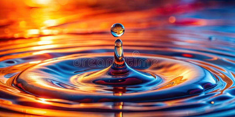 A Single Drop of Water Impacting a Liquid Surface, Creating Vibrant ...