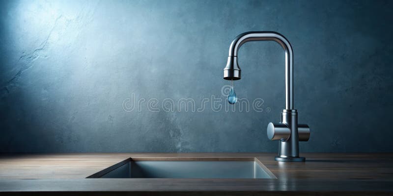 A Single Drop of Water from a Modern Kitchen Faucet Against a Textured ...
